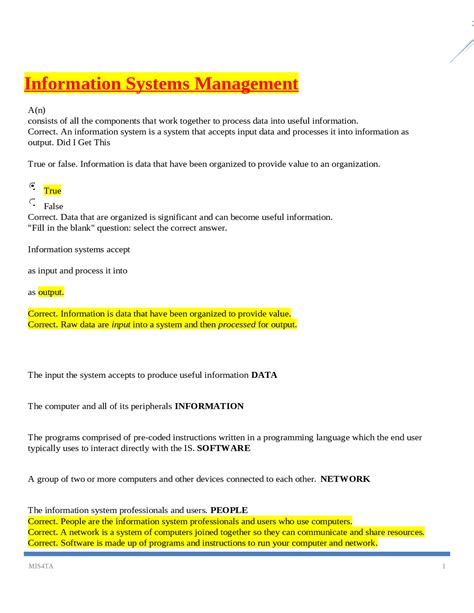 Business C274information Systems Management Exam Exams Business Systems Docsity