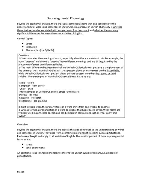 Suprasegmental Phonology Pdf Stress Linguistics Syllable