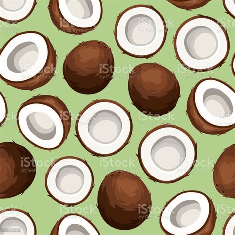 녹색에 코코넛이있는 완벽한 패턴 벡터 일러스트 레이 션 0명에 대한 스톡 벡터 아트 및 기타 이미지 0명 갈색 개체 그룹