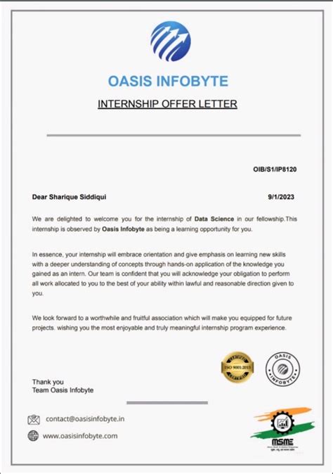 Sharique Siddiqui On Linkedin Datascience Internship Newbeginnings Oasisinfobyte Opportunity