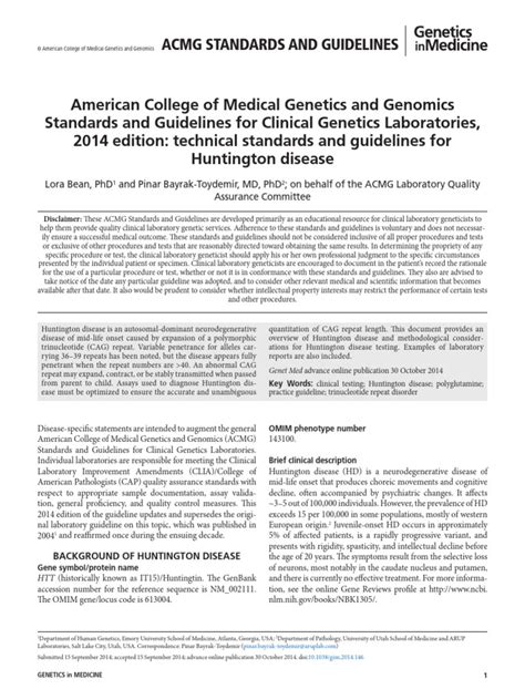 American College Of Medical Genetics And Genomics Standards And Guidelines For Clinical Genetics