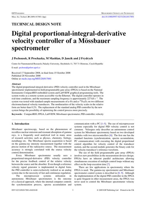 Pdf Digital Proportional Integral Derivative Velocity Controller Of A Mössbauer Spectrometer