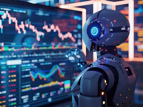 A Futuristic Ai Robot Analyzing Stock Market Charts And Data On Multiple Screens Representing