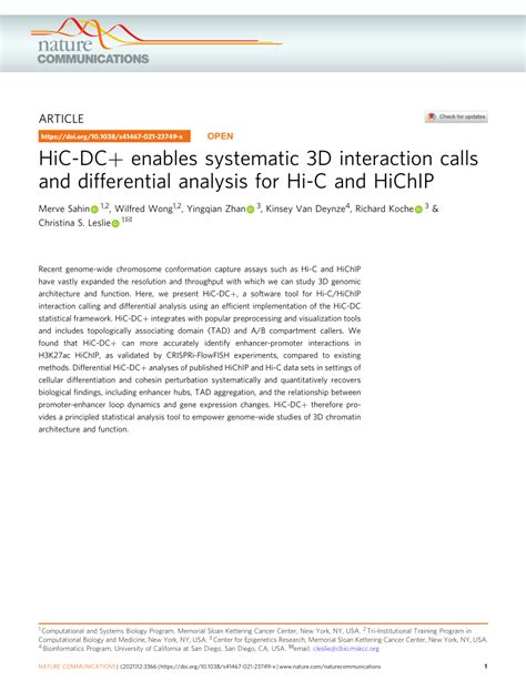 Pdf Hic Dc Enables Systematic 3d Interaction Calls And Differential Analysis For Hi C And Hichip