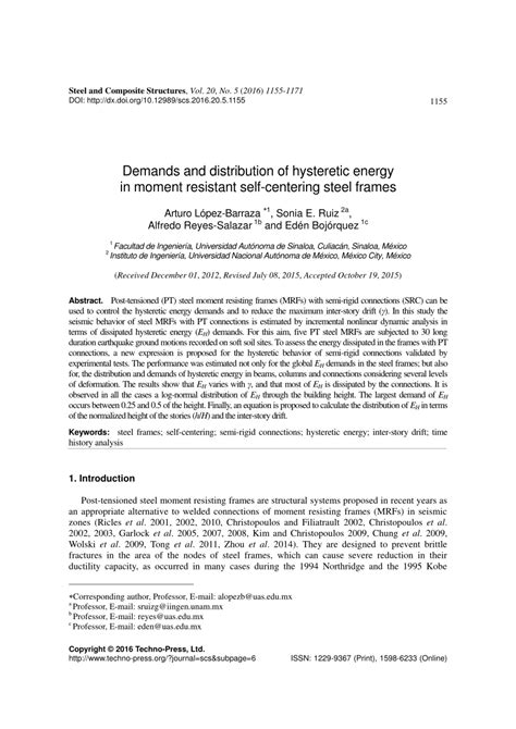 Pdf Demands And Distribution Of Hysteretic Energy In Moment Resistant Self Centering Steel Frames