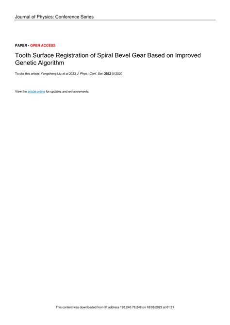 Pdf Tooth Surface Registration Of Spiral Bevel Gear Based On Improved Genetic Algorithm