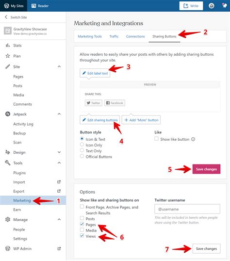 setting up sharing buttons with jetpack gravitykit support knowledge