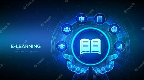 Premium Vector Elearning Icon In Wireframe Hands Innovative Online Education And Internet