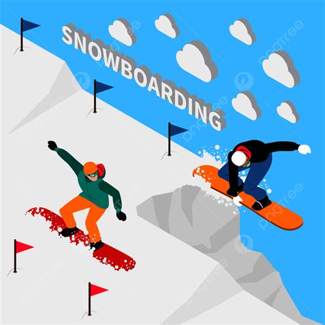 3d 텍스트 및 구름 벡터 일러스트와 함께 제복을 입은 스노우보드 라이더 인물이 있는 겨울 스포츠 아이소메트릭 인물 구성 템플릿 Psd 다운로드 디자인 자료 다운로드