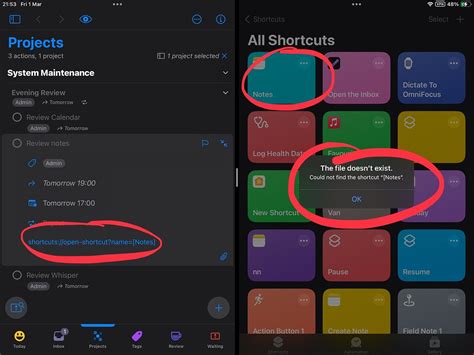 opening a shortcut from an omnifocus task omnifocus the omni group