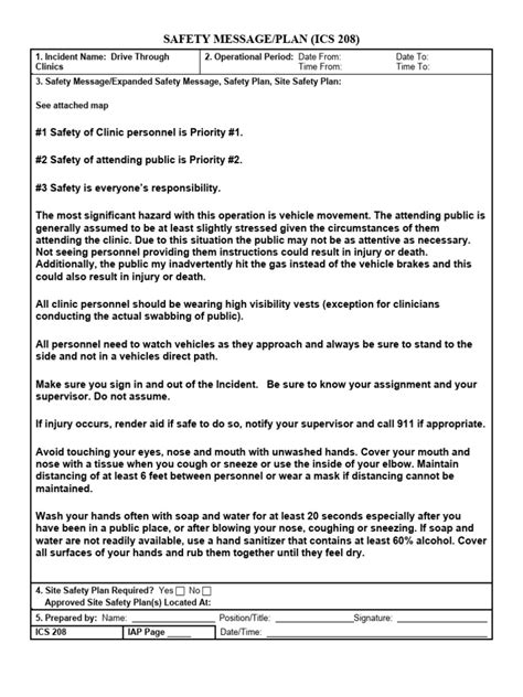 Flu Web Ics 208 Safety Message Plan Pdf