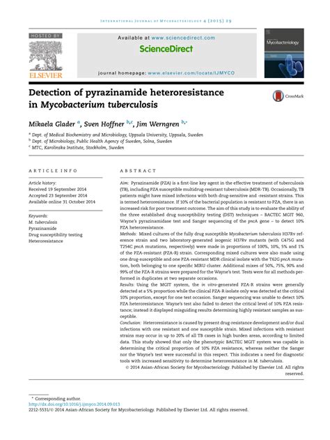 Pdf Detection Of Pyrazinamide Heteroresistance In Mycobacterium Tuberculosis