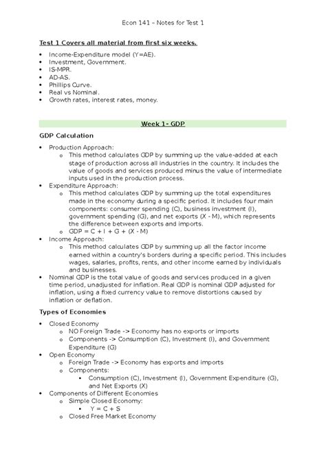 Econ 141 Notes Summary Macroeconomic Principles Test 1 Covers All