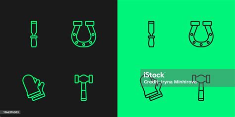 세트 라인 해머 보호 장갑 래스프 금속 파일 및 말굽 아이콘 벡터 가죽에 대한 스톡 벡터 아트 및 기타 이미지 가죽 강철 개념 Istock