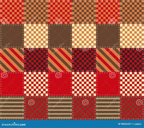 Patchwork Pattern Of Colorful Squares With Simple Geometric Ornaments Stock Vector