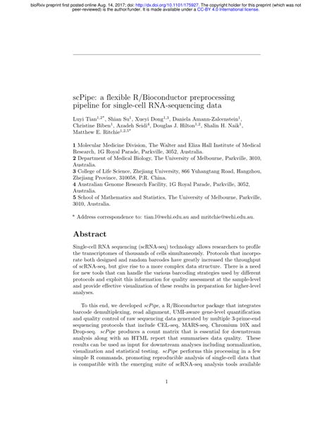 Pdf Scpipe A Flexible Data Preprocessing Pipeline For Single Cell Rna Sequencing Data