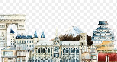 Watercolor Historical Landmarks Png Border Premium Png Rawpixel