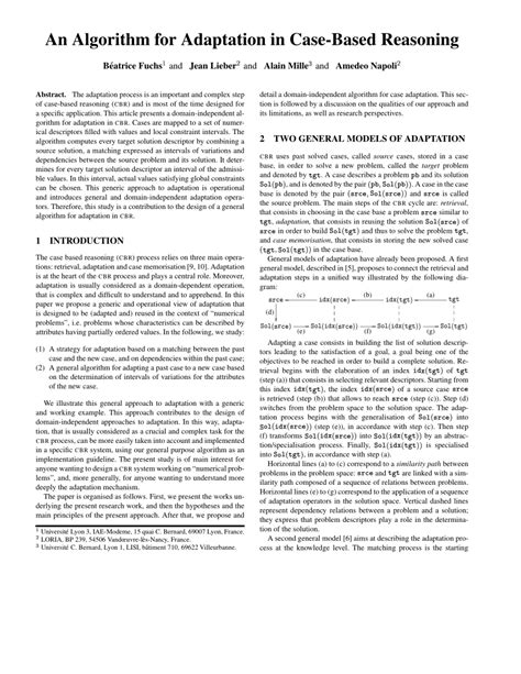 Pdf An Algorithm For Adaptation In Case Based Reasoning