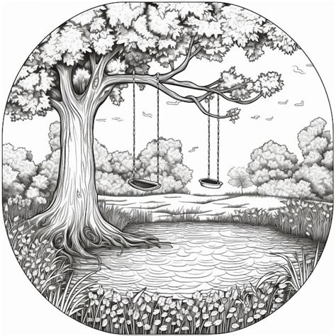 Premium AI Image A Drawing Of A Tree With A Swing Hanging From Its Branches Generative Ai
