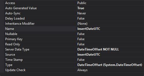 C Linq To Sql Dbml Datetimeoffset Column Auto Generated Value Not
