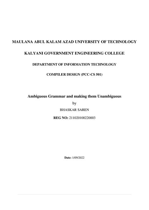 Ca2 Reports On Compiler Design Topics 48 Maulana Abul Kalam Azad University Of Technology