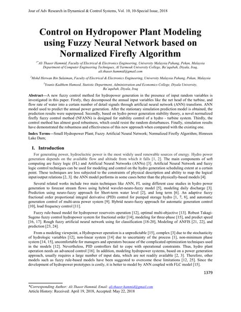 Pdf Control On Hydropower Plant Modeling Using Fuzzy Neural Network Based On Normalized