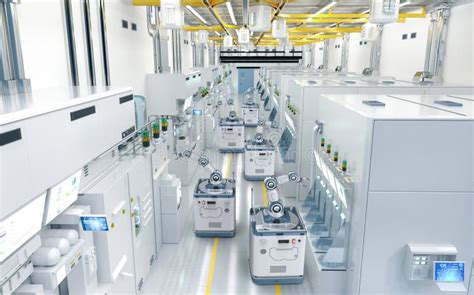 Automation Semiconductor Manufacturing With Robotic Arms In Factory Stock Illustration