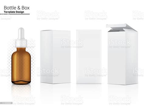 투명 앰버 드롭퍼 병 은 흰색 배경 그림에 스킨 케어 제품 또는 의학에 대한 현실적인 화장품과 상자를 조롱 건강 관리 및 의료 개념 디자인 개체 그룹에 대한 스톡 벡터 아트