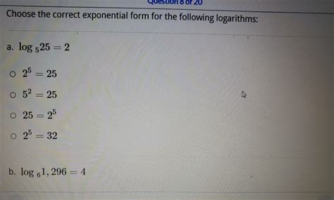 Solved Choose The Correct Exponential Form For The Following Chegg