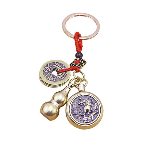 开光转运钥匙扣 十二生肖旋转挂饰 转运招财汽车挂件 护身 辟邪 风水 聚宝盆 出入平安 五帝钱钥匙圈 Copper Keychain