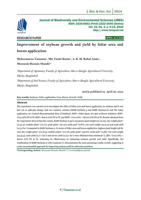 Improvement Of Soybean Growth And Yield By Foliar Urea And Boron