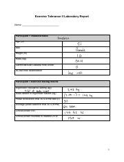 Exercise Tolerance Pdf Exercise Tolerance II Laboratory Report Name Participant