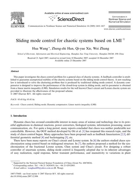 Pdf Sliding Mode Control For Chaotic Systems Based On Lmi