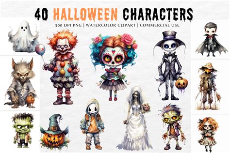Halloween Characters Watercolor Clip Art Graphic By Y Watercolor Studio Creative Fabrica