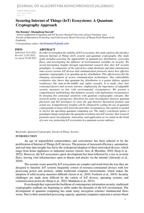 Pdf Securing Internet Of Things Iot Ecosystems A Quantum