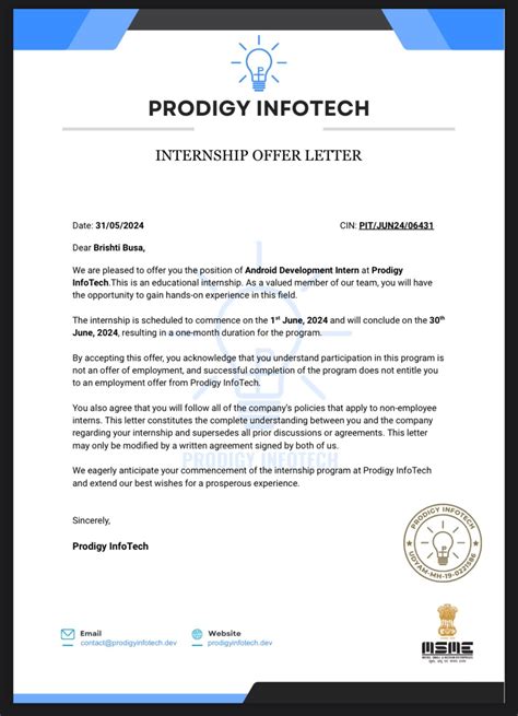 brishti busa on linkedin prodigyinfotech internship