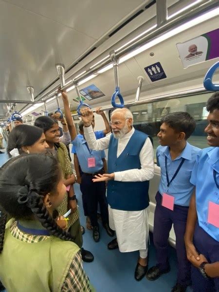Pm Modi Takes First Metro Ride On Newly Launched Whitefield Kr Puram