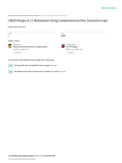 Cmos Design Of 2 1 Multiplexer Using Complementary Pass Transistor Logic Pdf Cmos Logic Gate