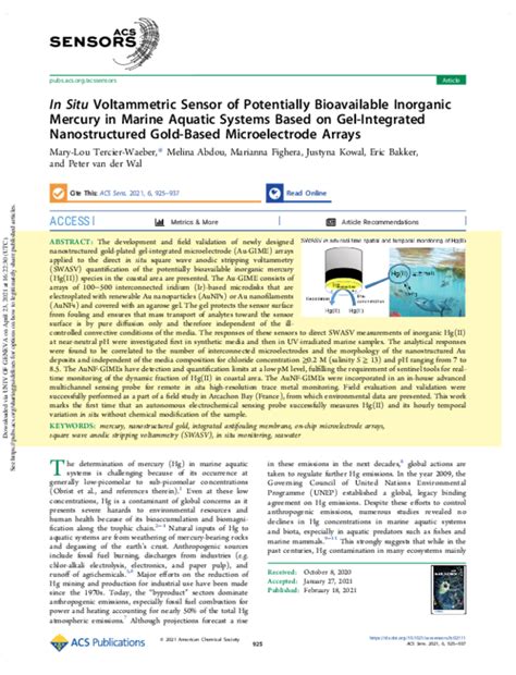 Pdf In Situ Voltammetric Sensor Of Potentially Bioavailable Inorganic Mercury In Marine