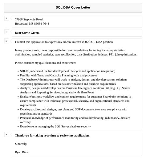 SQL DBA Cover Letter Velvet Jobs