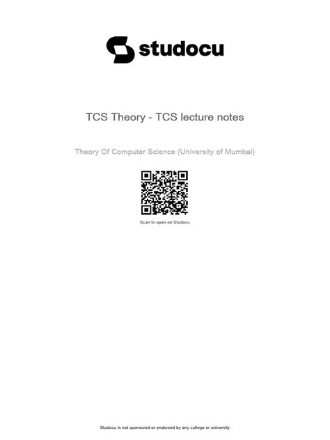 Tcs Theory Tcs Lecture Notes Pdf Automata Theory Models Of