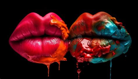 Passionate Kiss Vibrant Colors Sensual Beauty Elegant Decoration Romantic Love Generated By