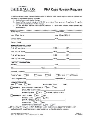 Fillable Online Fha Case Number Request Carrington Wholesale Fax Email Print PdfFiller