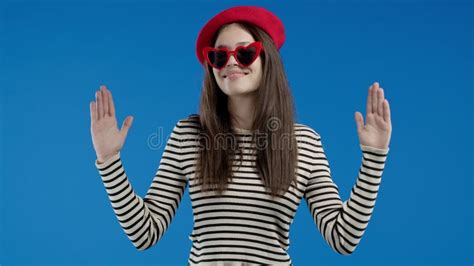 Big Large And Small Tiny Concept Woman Showing Difference Between Invisible Abstract Subject Or