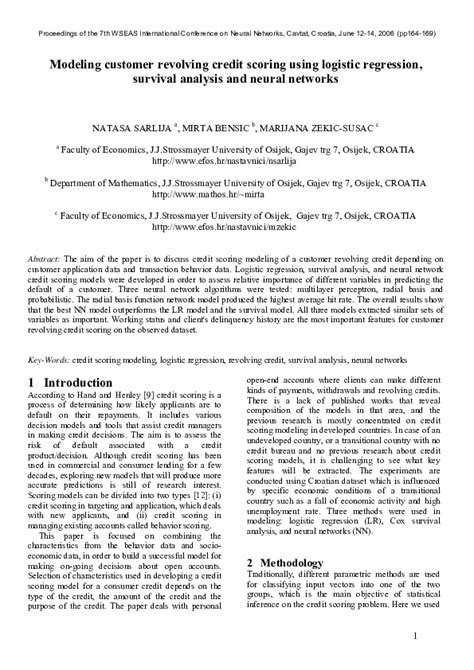 Pdf Modeling Customer Revolving Credit Scoring Using Logistic Regression Survival Analysis
