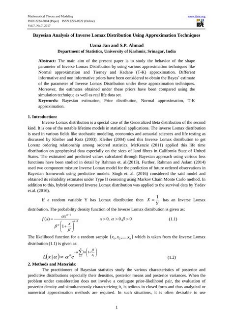 Pdf Bayesian Analysis Of Inverse Lomax Distribution Using Dokumentips