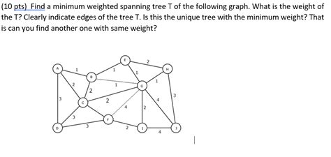 Solved 10 Pts Find A Minimum Weighted Spanning Tree T Of Chegg Com