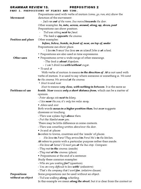 Grammar Review 13 Prepositions 2 Pdf Preposition And Postposition