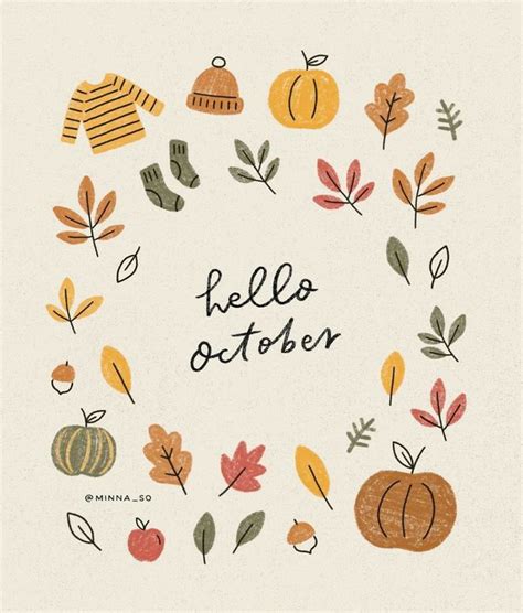 Hello October Autumn Illustration Hello October Drawing Autumn