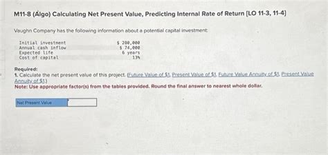 solved m11 8 Álgo calculating net present value